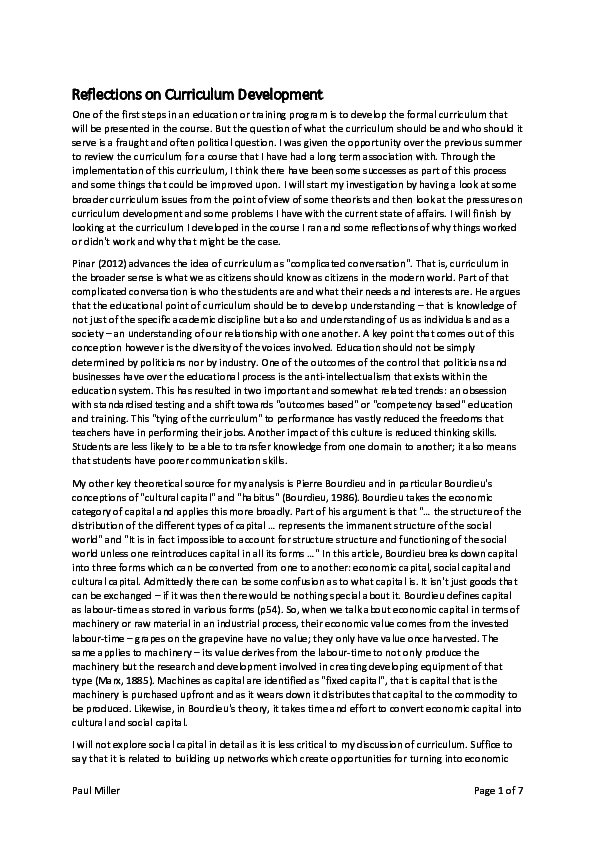 (PDF) Reflections on Curriculum Development at RMIT