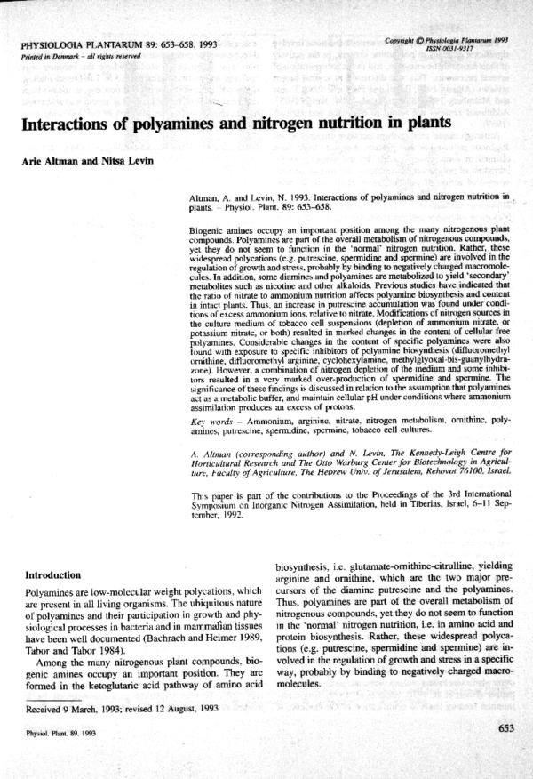 (PDF) Polyamines and Nitrogen Phys Plant 1993