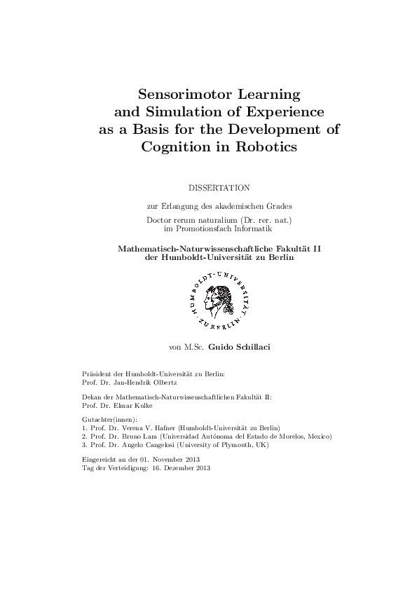 (PDF) Sensorimotor learning and simulation of experience as a basis for the development of ...