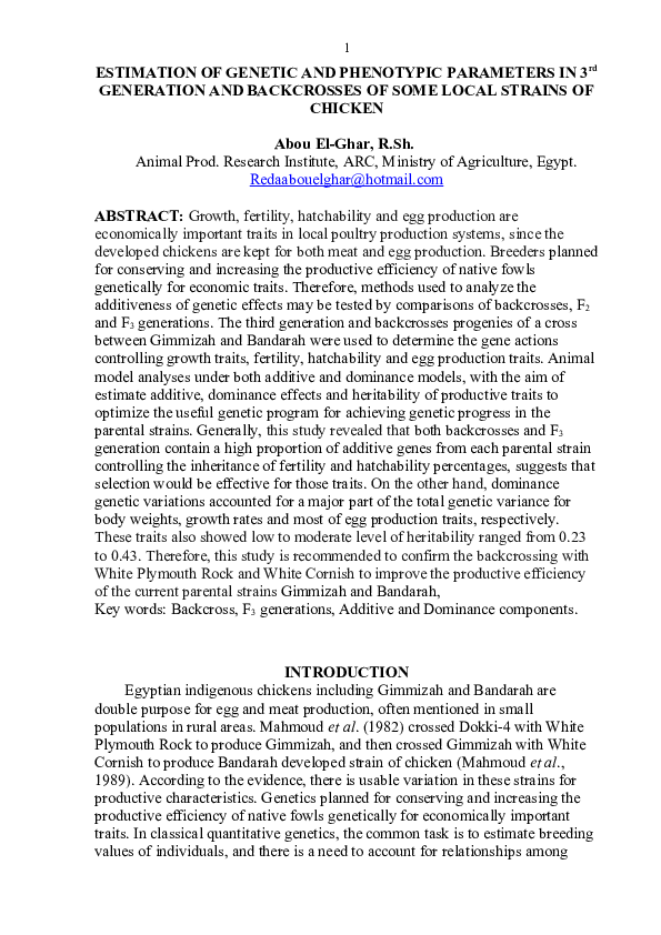 Doc Estimation Of Genetic And Phenotypic Parameters In 3 Rd
