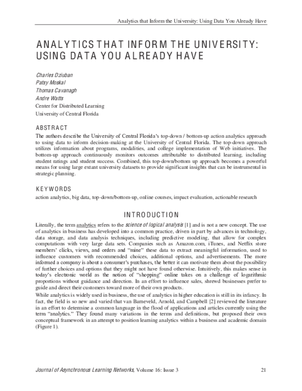 Pdf Analytics That Inform The University Using Data You Already Have