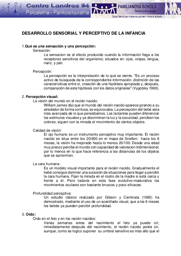 (PDF) DESARROLLO SENSORIAL Y PERCEPTIVO DE LA INFANCIA