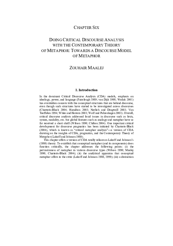 (PDF) CHAPTER SIX DOING CRITICAL DISCOURSE ANALYSIS WITH THE CONTEMPORARY THEORY OF METAPHOR ...