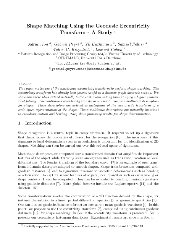 (PDF) Shape Matching Using the Geodesic Eccentricity Transform - A Study 1