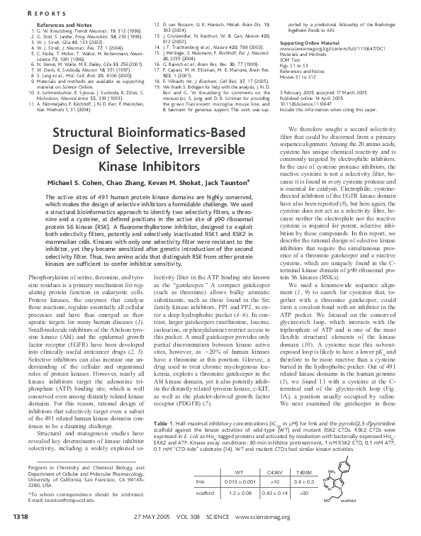 (PDF) Structural Bioinformatics-Based Design of Selective, Irreversible ...