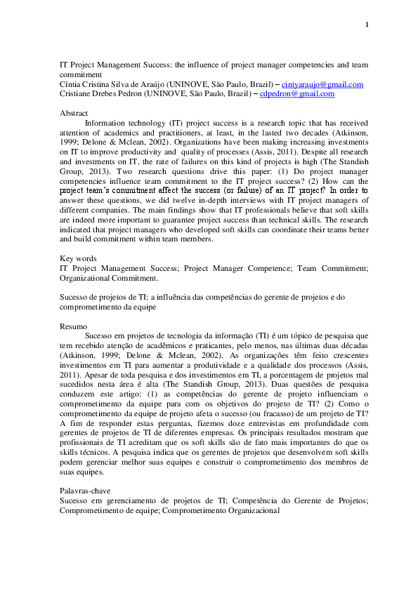 (DOC) IT Project Management Success: the influence of project manager ...