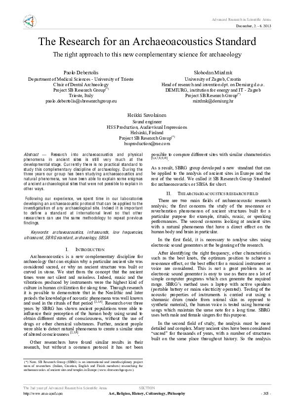 The Research for an Archaeoacoustics Standard