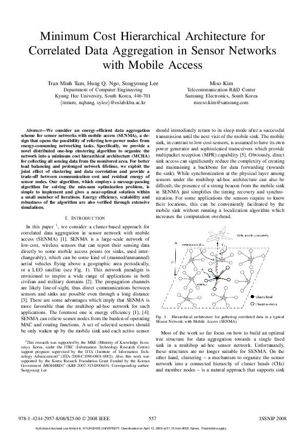 (PDF) Minimum Cost Hierarchical Architecture for Correlated Data Aggregation in Sensor Networks ...