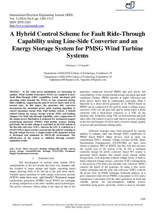 Pdf A Hybrid Control Scheme For Fault Ride Through Capability Using Line Side Converter And An