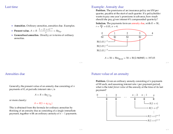 (PDF) Last time Example: Annuity due