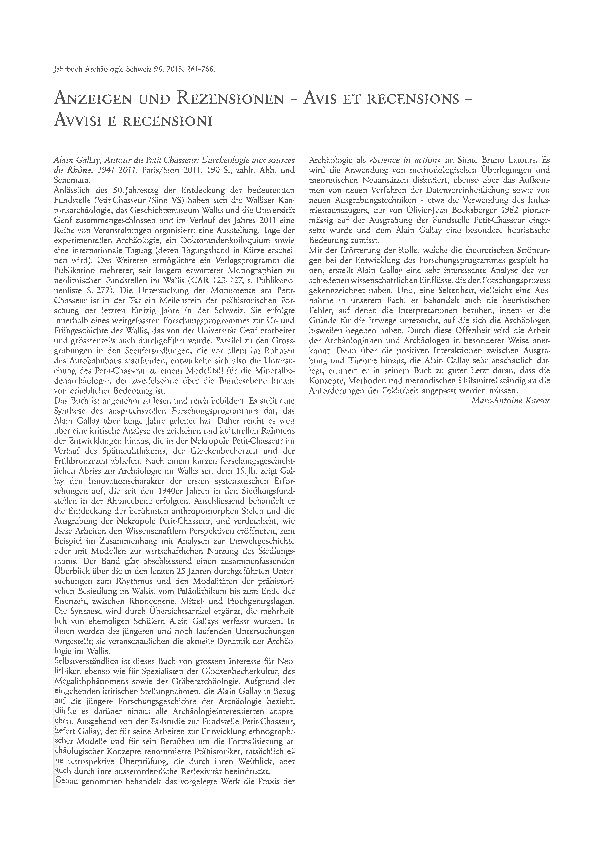 (PDF) Rezension von Alain Gallay: «Autour du Petit-Chasseur: L ...