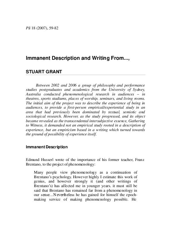 (DOC) Immanent Description and Writing From...