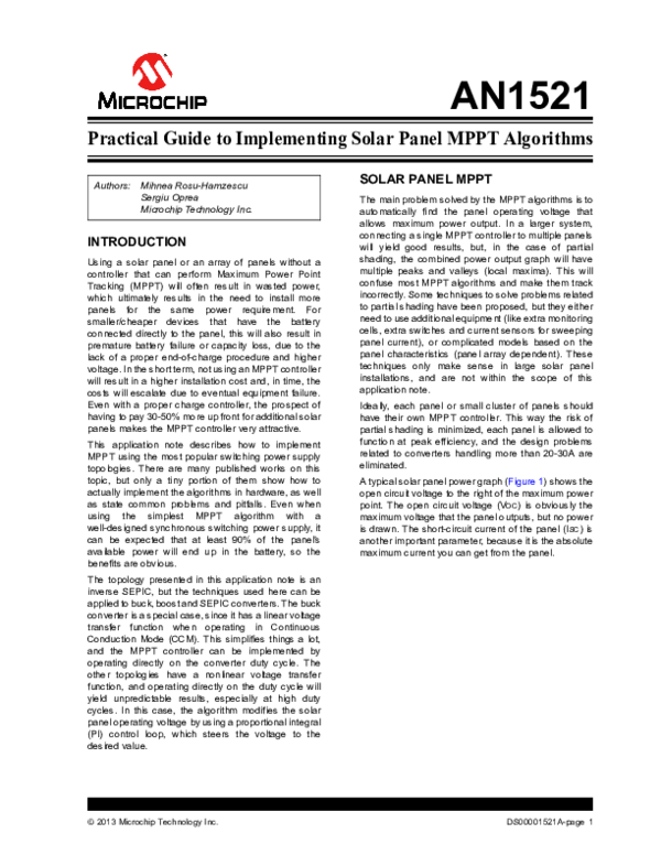 (PDF) Practical Guide to Implementing Solar Panel MPPT Algorithms (PDF) Practical Guide to Implementing Solar Panel MPPT Algorithms