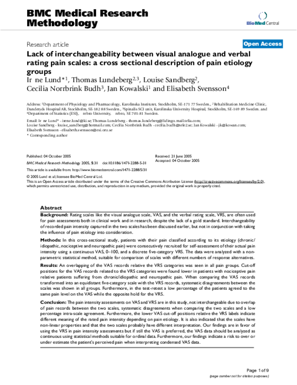 (PDF) Lack of interchangeability between visual analogue and verbal ...