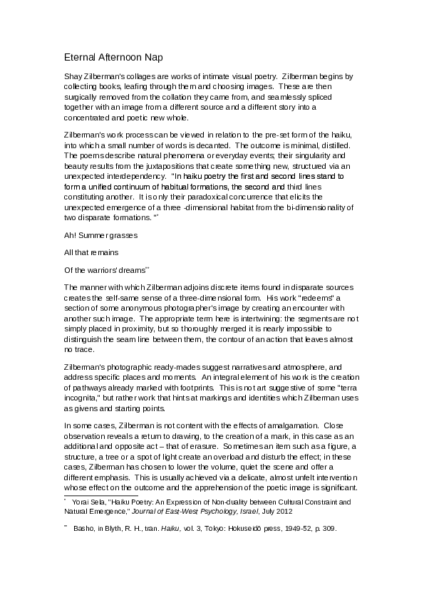 (DOC) Shay Zilberman - Eternal Afternoon Nap by Nirith Nelson