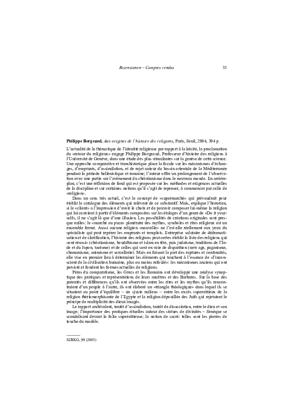 (PDF) Philippe Borgeaud, Aux origines de l’histoire des religions ...