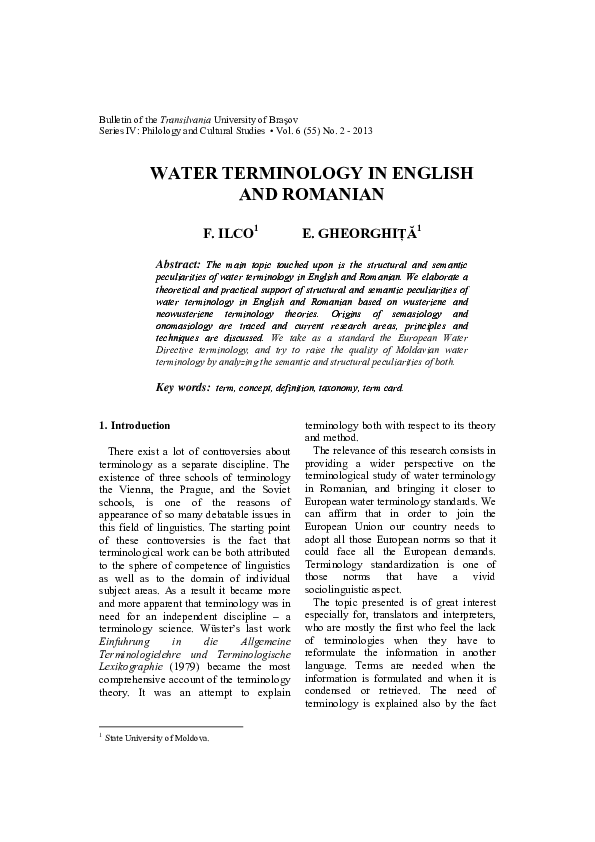 (PDF) WATER TERMINOLOGY IN ENGLISH AND ROMANIAN