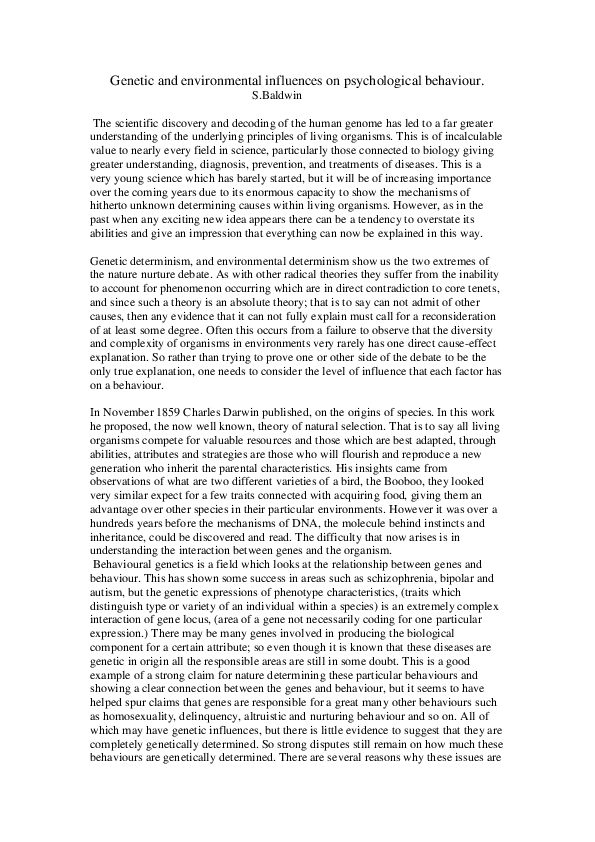 (PDF) Genetic and environmental influences on psychology