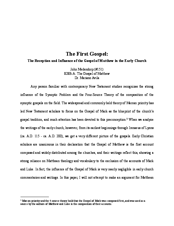 (PDF) The First Gospel - The Reception and Influence of the Gospel of ...
