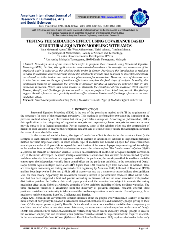 Pdf Testing The Mediation Effect Using Covariance Based Structural