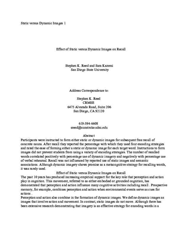 (PDF) Effect of Static versus Dynamic Images on Recall