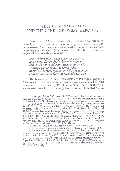 STATIUS’ SILVAE 3.5.44-49 AND THE GENRE OF OVID'S ‘HEROIDES ...