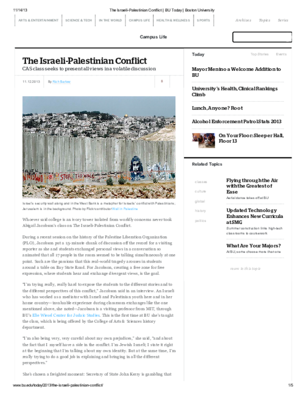 (PDF) The Israeli Palestine Conflict BU Today Online Magazine