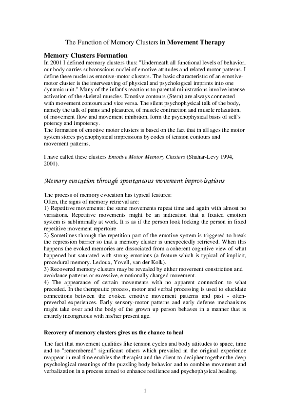 Doc The Function Of Memory Clusters In Movement Therapy Memory Clusters Formation
