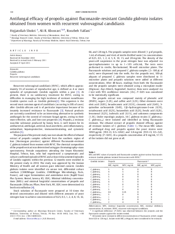 (PDF) Antifungal efficacy of propolis against fluconazole-resistant ...