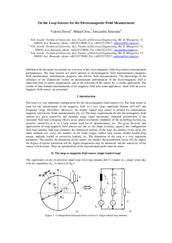 (PDF) On the Loop Sensors for the Electromagnetic Field Measurement