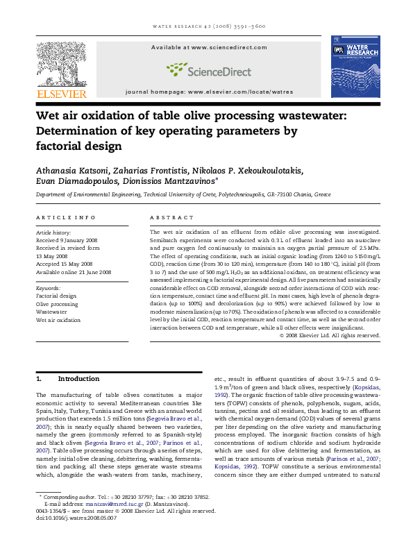 (PDF) Wet air oxidation of table olive processing wastewater ...