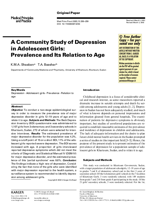 (PDF) Original Paper A Community Study of Depression in Adolescent ...