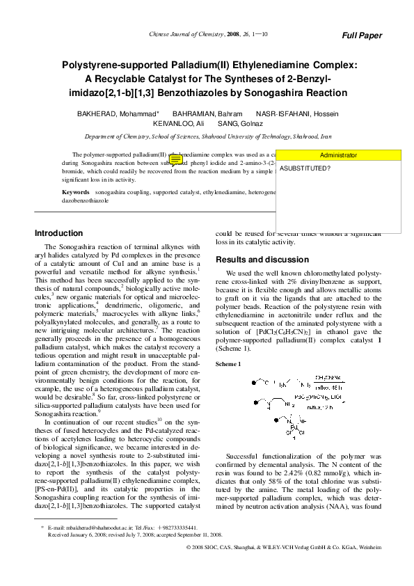 (PDF) Polystyrene-supported Palladium(II) Ethylenediamine Complex: