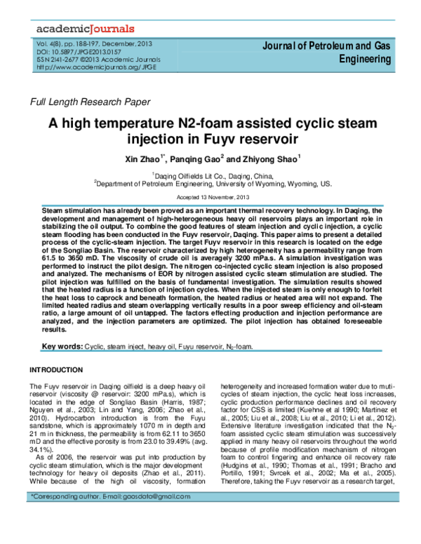 (PDF) A high temperature N2-foam assisted cyclic steam injection in ...
