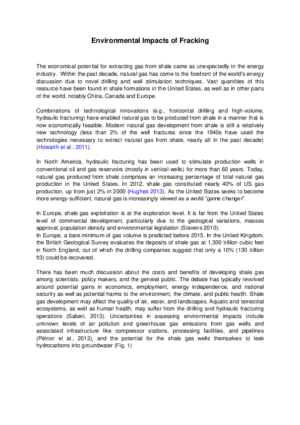 (DOC) Environmental Impacts of Fracking