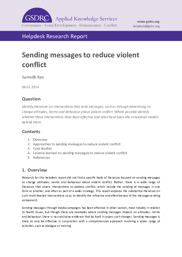 (PDF) Helpdesk Research Report Sending messages to reduce violent conflict