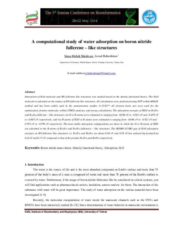 (PDF) A computational study of water adsorption on boron nitride fullerene – like structures