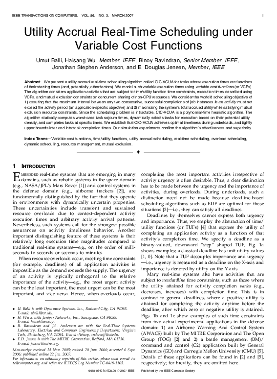 (PDF) Utility Accrual Real-Time Scheduling under Variable Cost Functions