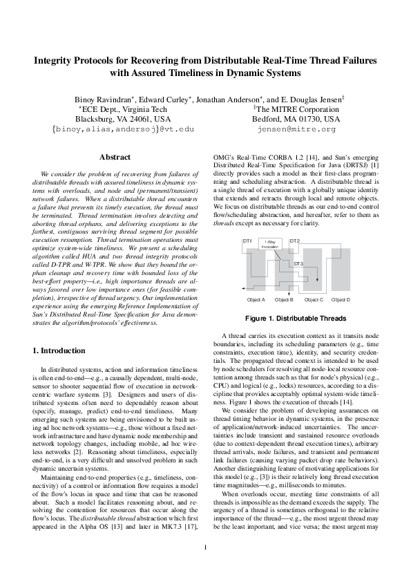 (PDF) Integrity Protocols for Recovering from Distributable Real-Time Thread Failures with ...