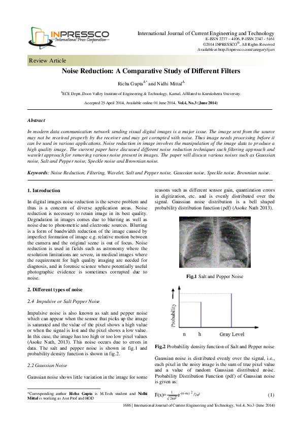 (PDF) Noise Reduction: A Comparative Study of Different Filters