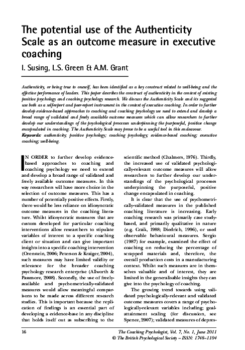 (PDF) The potential use of the Authenticity Scale as an outcome measure ...