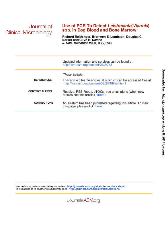 (PDF) Use of PCR To Detect Leishmania (Viannia) spp. in Dog Blood and ...