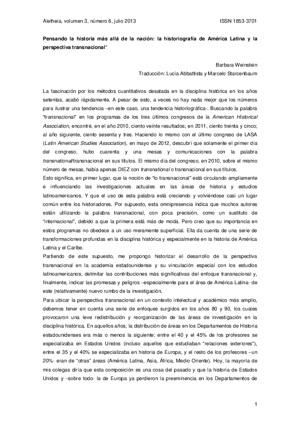 (PDF) Traducción junto a Marcelo Starcenbaum de Barbara Weinstein ...