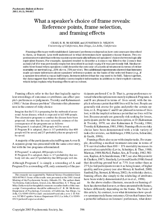 (PDF) What a speaker's choice of frame reveals: Reference points, frame ...