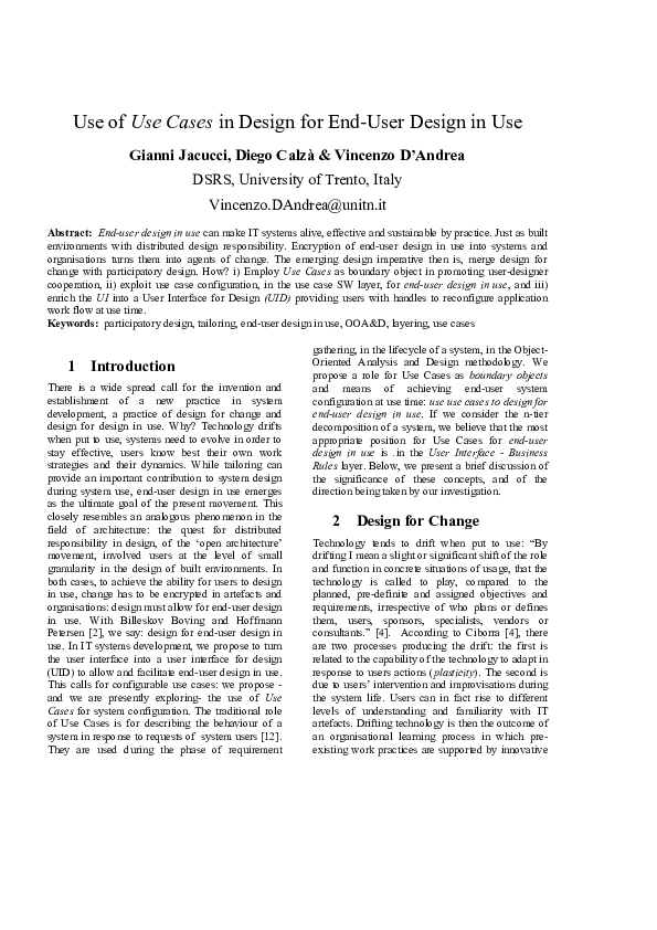 (PDF) Use of Use Cases in Design for End-User Design in Use