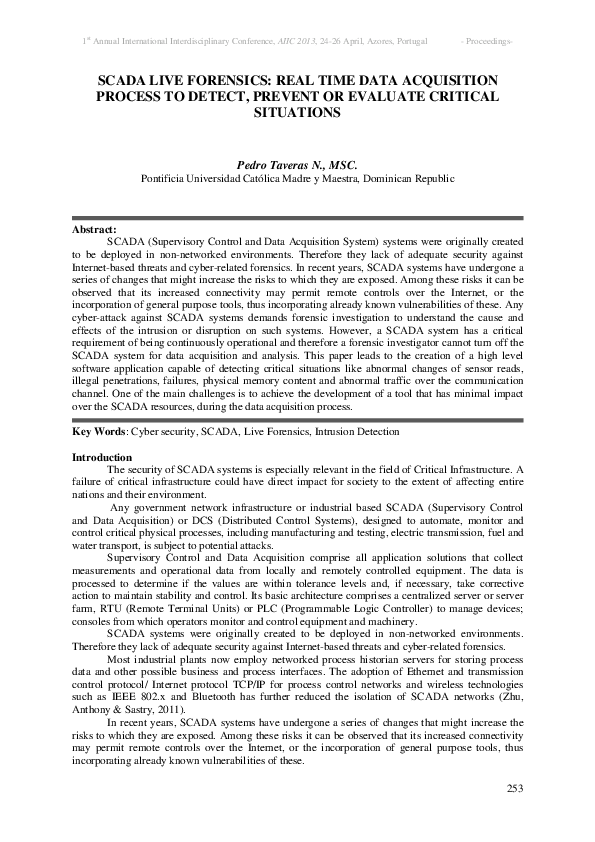 (PDF) SCADA live forensics: real time data acquisition process to detect, prevent or evaluate ...