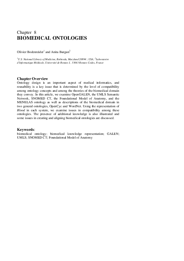 Pdf Biomedical Ontologies