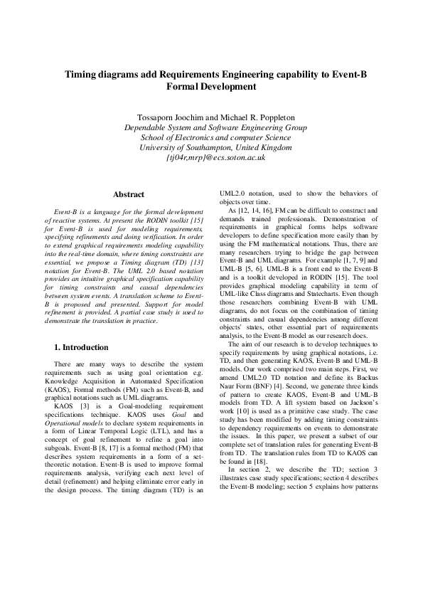 Pdf Timing Diagrams Add Requirements Engineering Capability To Event B Formal Development