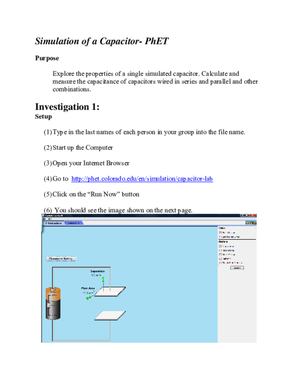 (DOC) Simulation of a Capacitor-PhET