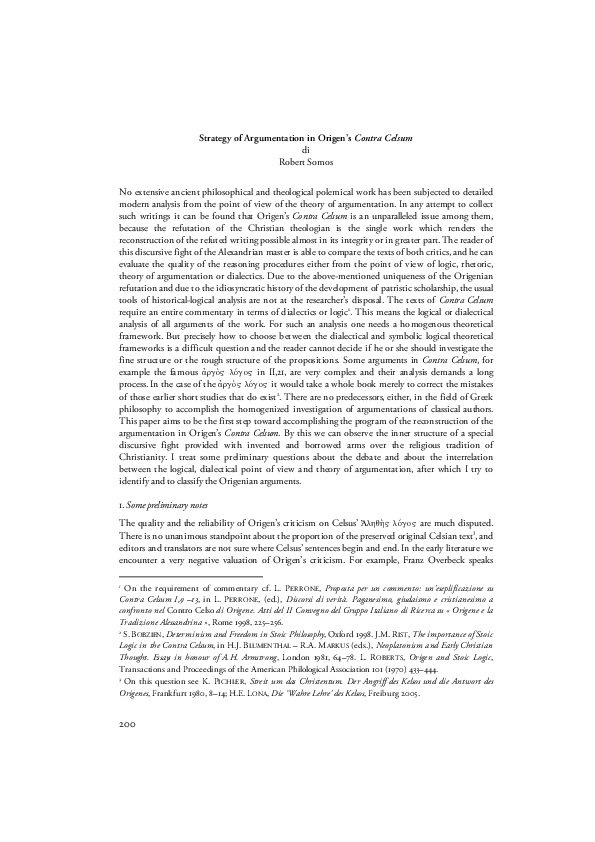 (PDF) Strategy of Argumentation in Origen's Contra Celsum